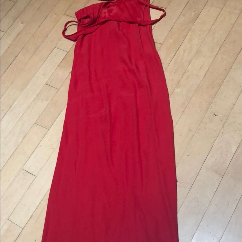 Staud Xs Bright Red Satin Spaghetti Strap Dress - Gem